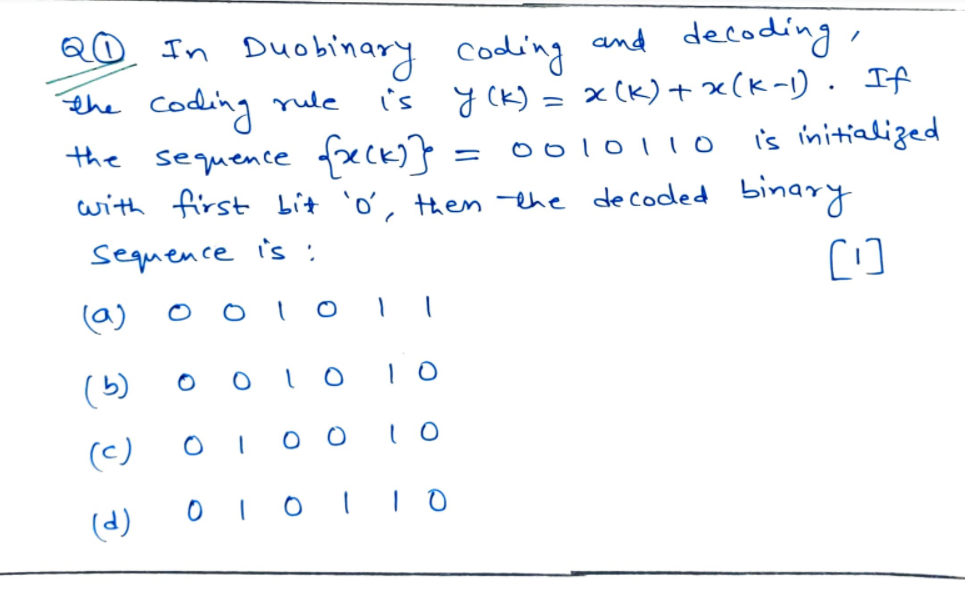 Solved / = In Duobinary coding and decoding the coding rule | Chegg.com