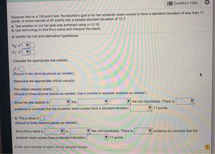 Solved Question Help Suppose that on a 100-point test, the | Chegg.com