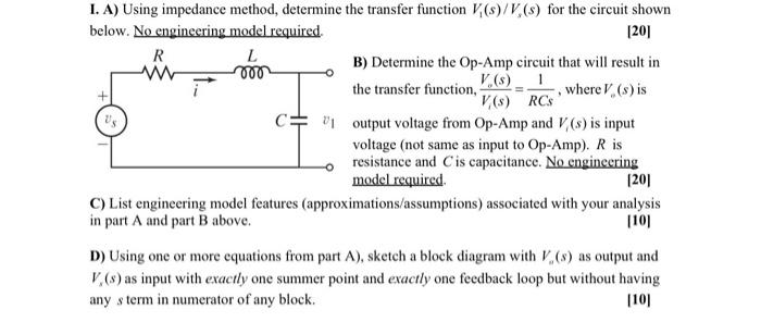 Solved the transfer function, V. (8) 1. A) Using impedance | Chegg.com
