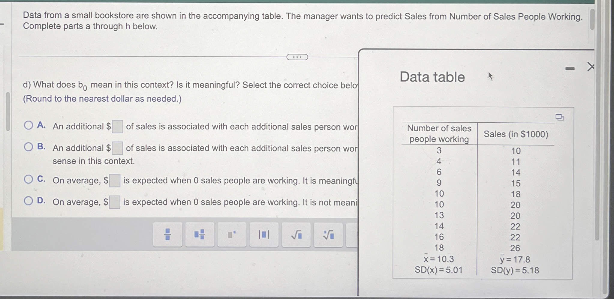 Solved Data from a small bookstore are shown in the | Chegg.com