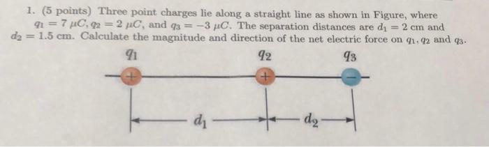 Solved 1. (5 points) Three point charges lie along a | Chegg.com