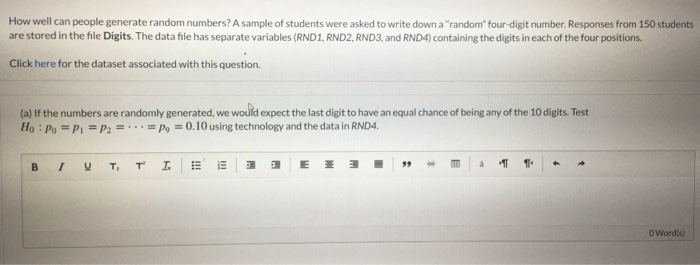How well can people generate random numbers? A sample | Chegg.com