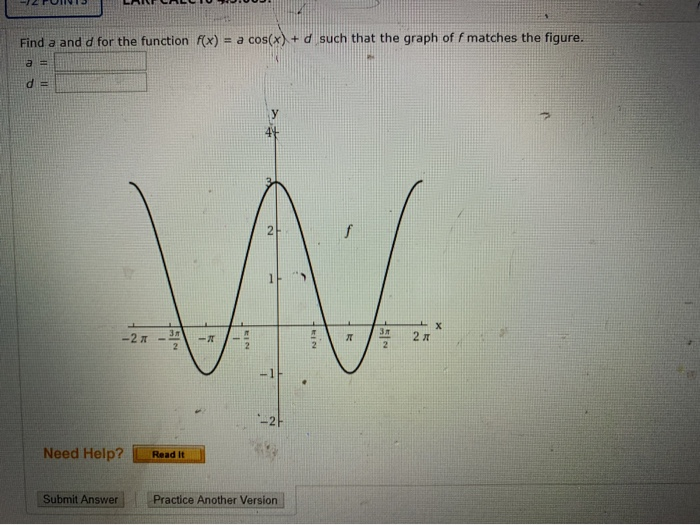 Solved Find a and d for the function F(x) = a cos(x) + d | Chegg.com