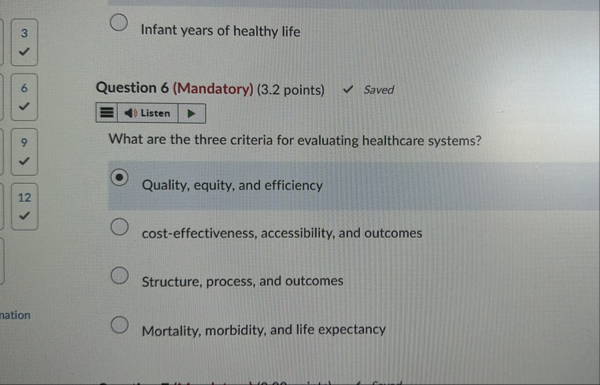 Solved \geoquad Infant years of healthy life6Question | Chegg.com