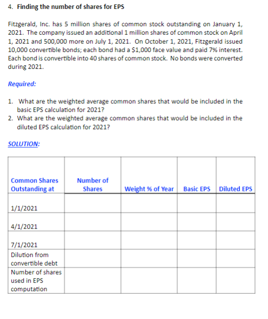 Solved 4. ﻿Finding the number of shares for EPS Finding the | Chegg.com