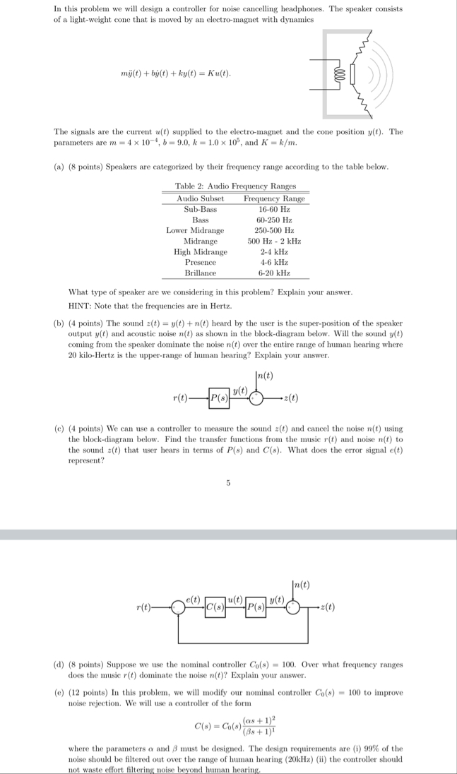 Solved In this problem we will design a controller for noise | Chegg.com