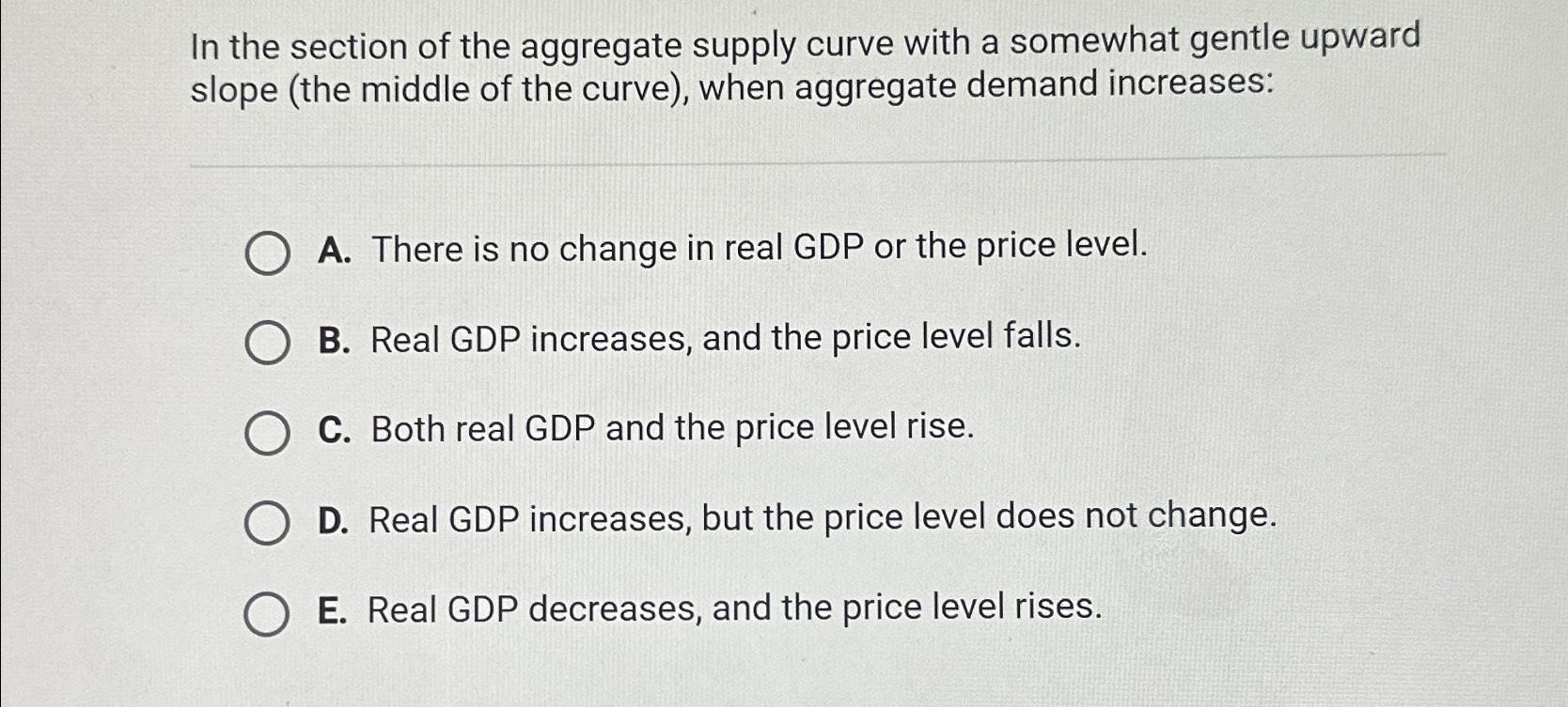Solved In the section of the aggregate supply curve with a | Chegg.com