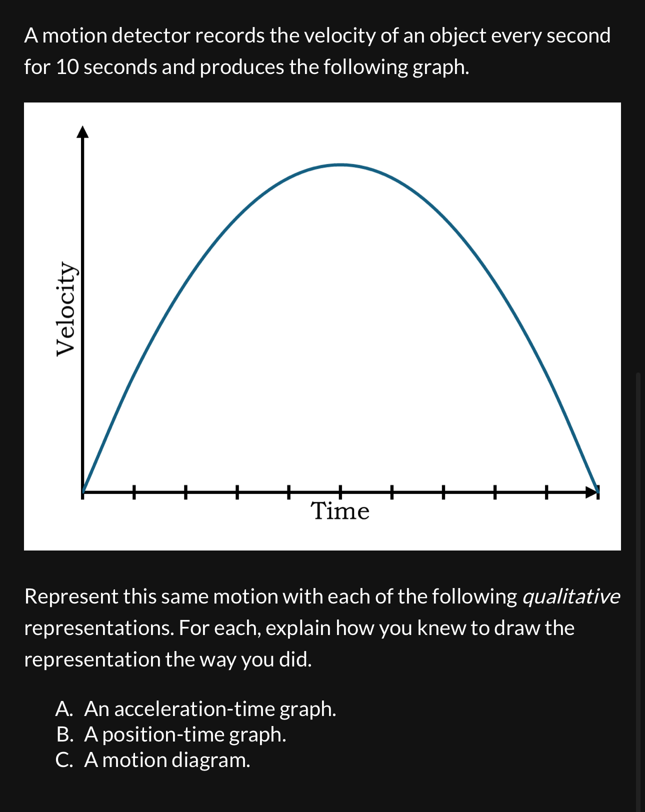 Solved A motion detector records the velocity of an object | Chegg.com