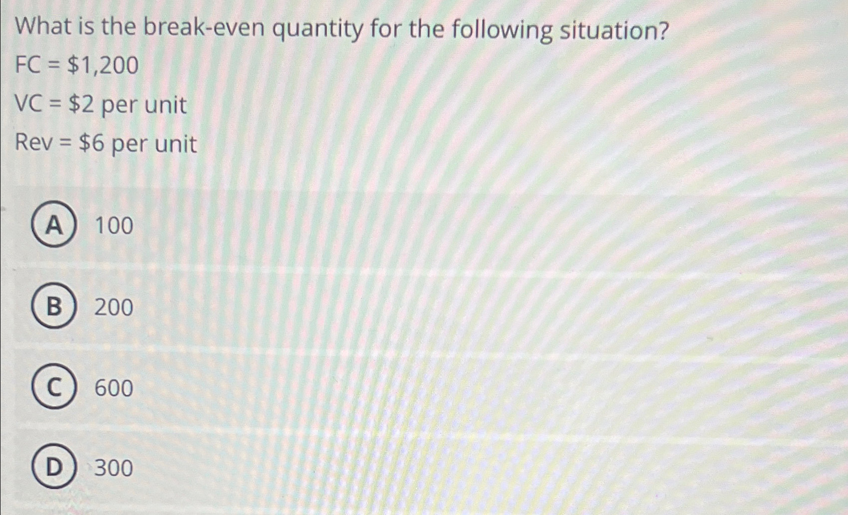 Solved What is the break-even quantity for the following | Chegg.com