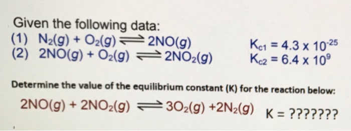 Solved Given the following data: (1) N2(g) + O2(g) + 2NO(g) | Chegg.com