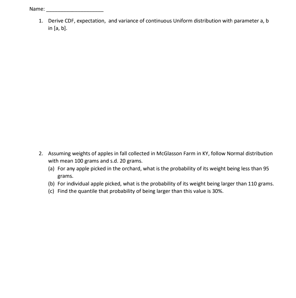 Solved Name:Derive CDF, ﻿expectation, and variance of | Chegg.com