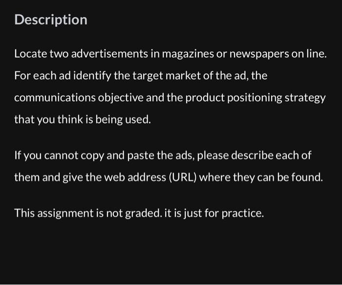 Description Locate two advertisements in magazines or | Chegg.com Description Locate two advertisements in magazines or | Chegg.com