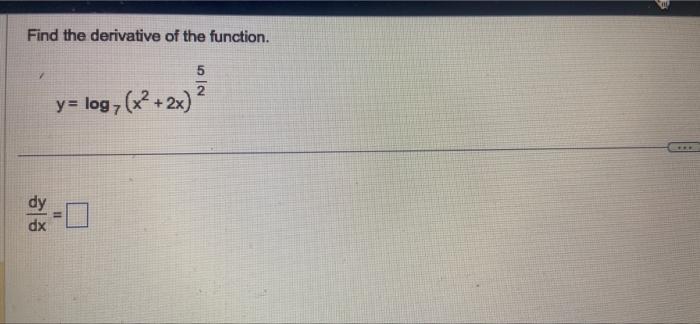 Solved Find the derivative of the function. y=lnx+4 | Chegg.com