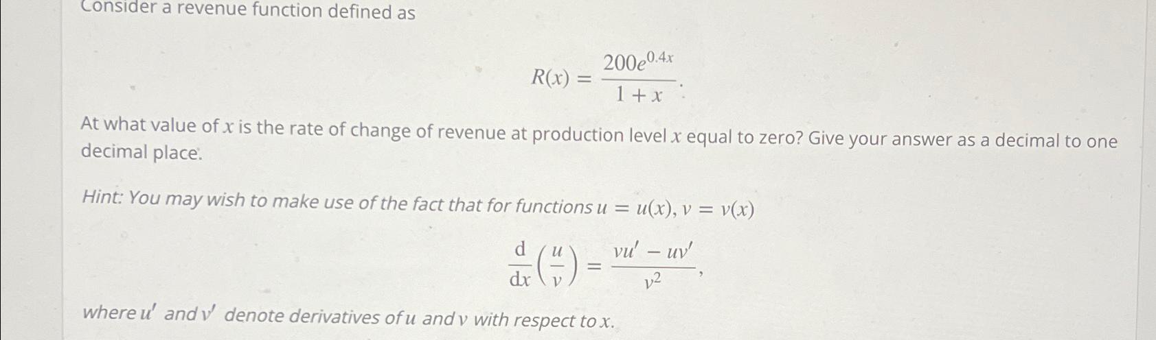 Solved Consider a revenue function defined | Chegg.com