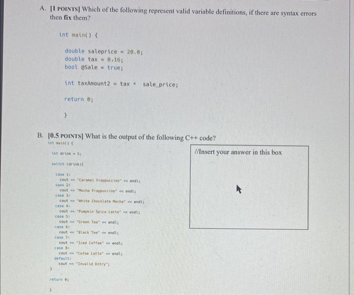 Solved A. [1 POINTS] Which of the following represent valid | Chegg.com