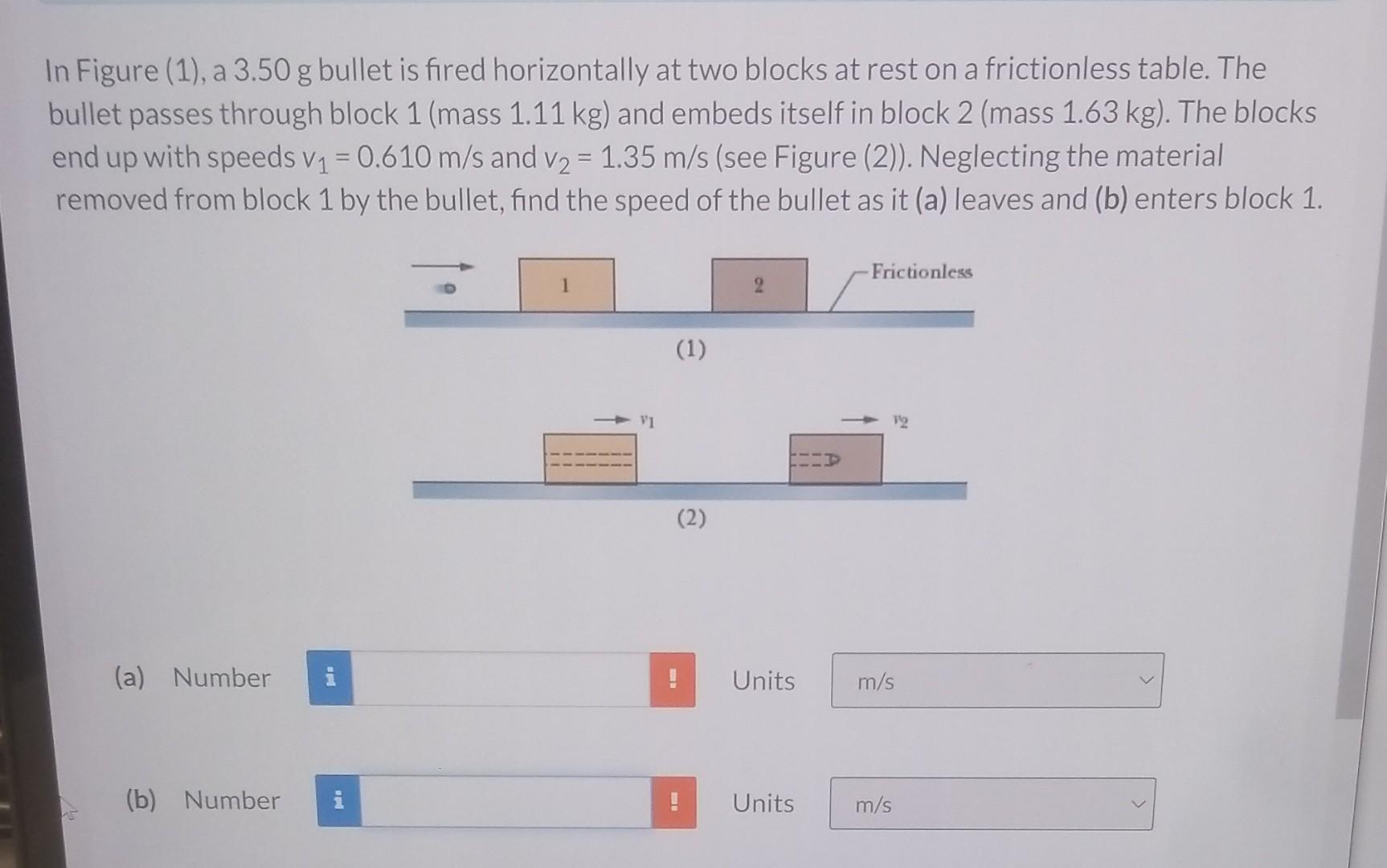 Solved In Figure (1), a 3.50 g bullet is fired horizontally | Chegg.com