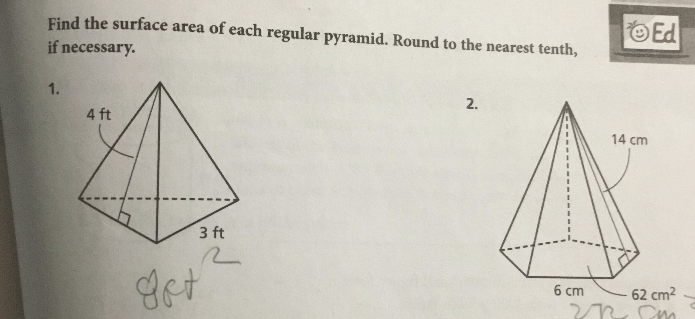 Solved Find the surface area of each regular pyramid. Round | Chegg.com