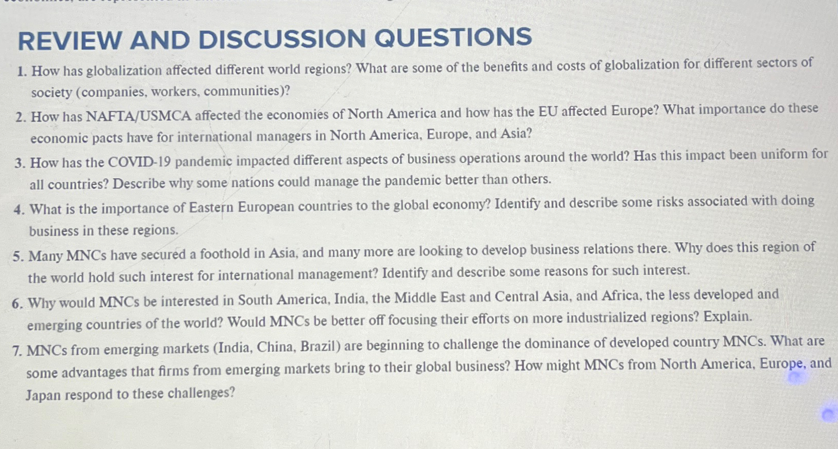 Solved REVIEW AND DISCUSSION QUESTIONSHow has globalization | Chegg.com