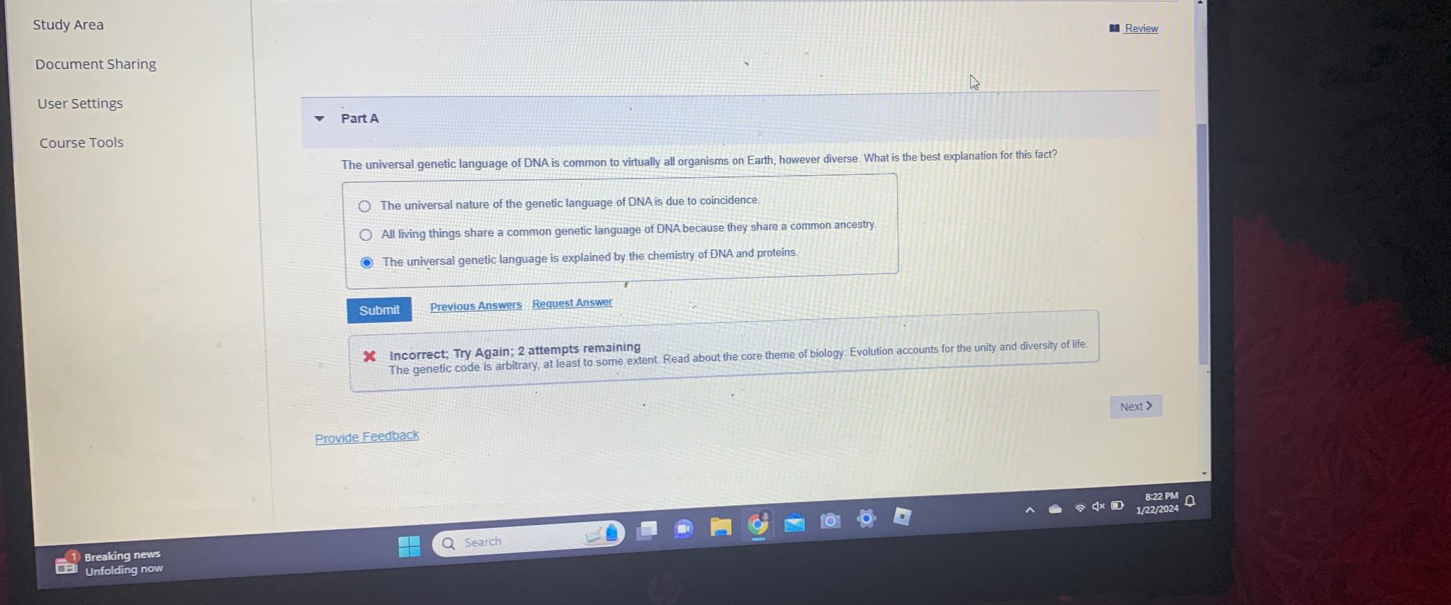 Solved Study AreaReviewDocument SharingUser SettingsPart | Chegg.com