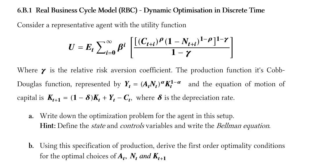 6.B.1 Real Business Cycle Model (RBC) - Dynamic | Chegg.com