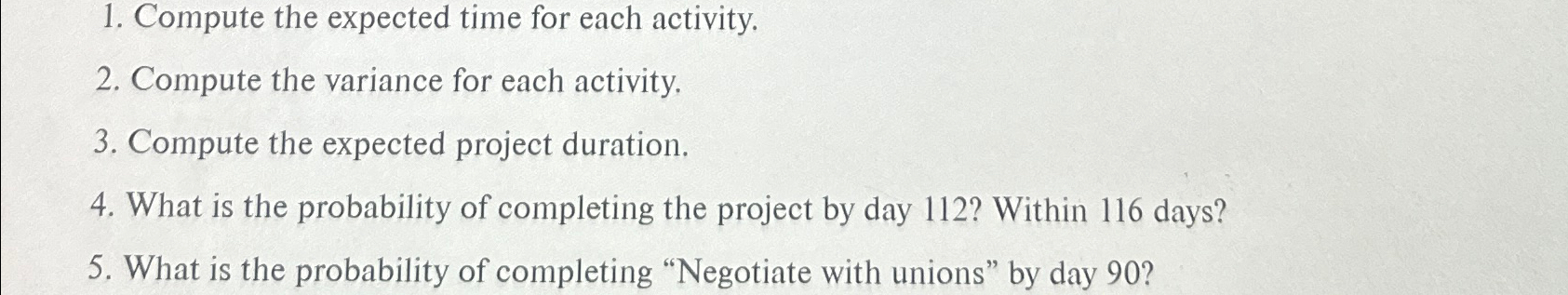 Solved Compute the expected time for each activity.Compute | Chegg.com