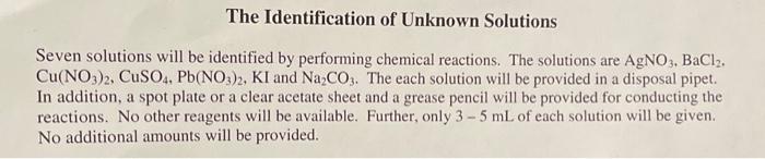 Solved The Identification of Unknown Solutions Seven | Chegg.com