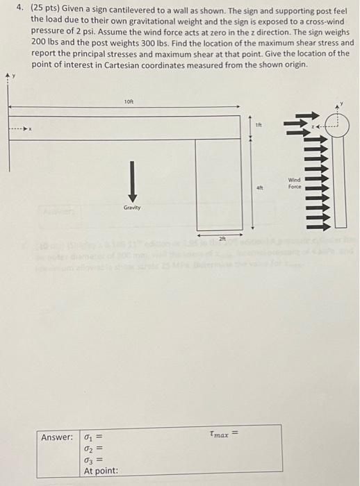 Solved 4. (25 pts) Given a sign cantilevered to a wall as | Chegg.com