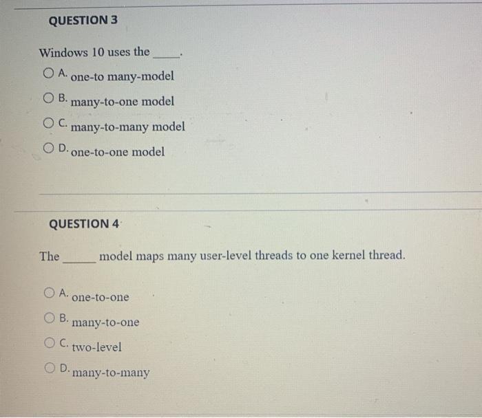 Solved QUESTION 1 The multithreading model multiplexes one | Chegg.com