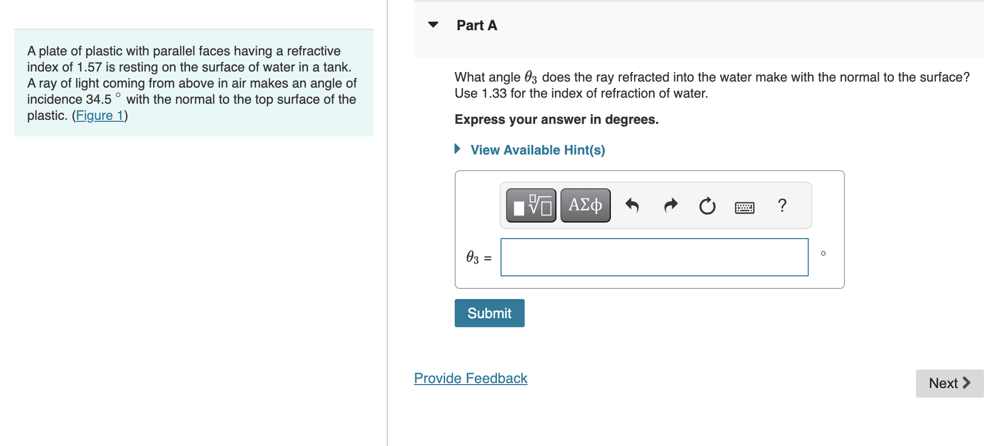 Solved Part A A plate of plastic with parallel faces having | Chegg.com