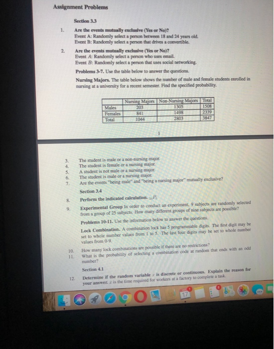 Solved Assignment Problems Section 33 Are the events | Chegg.com