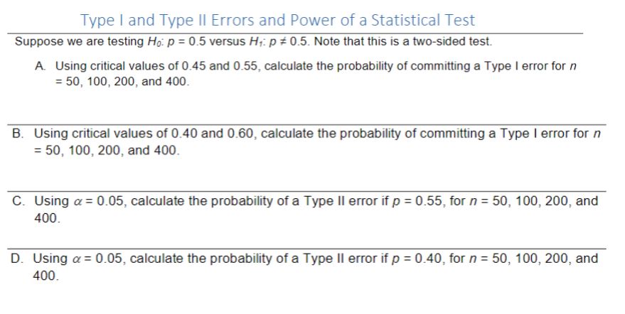 Solved Type I and Type II Errors and Power of a Statistical | Chegg.com