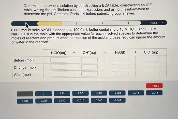 Solved Determine the pH of a solution by constructing a BCA | Chegg.com