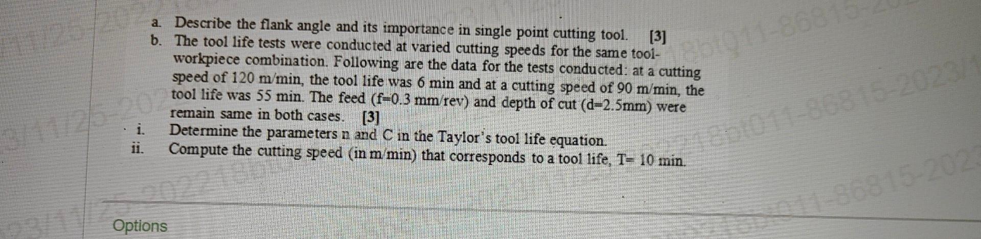Solved a. Describe the flank angle and its importance in | Chegg.com