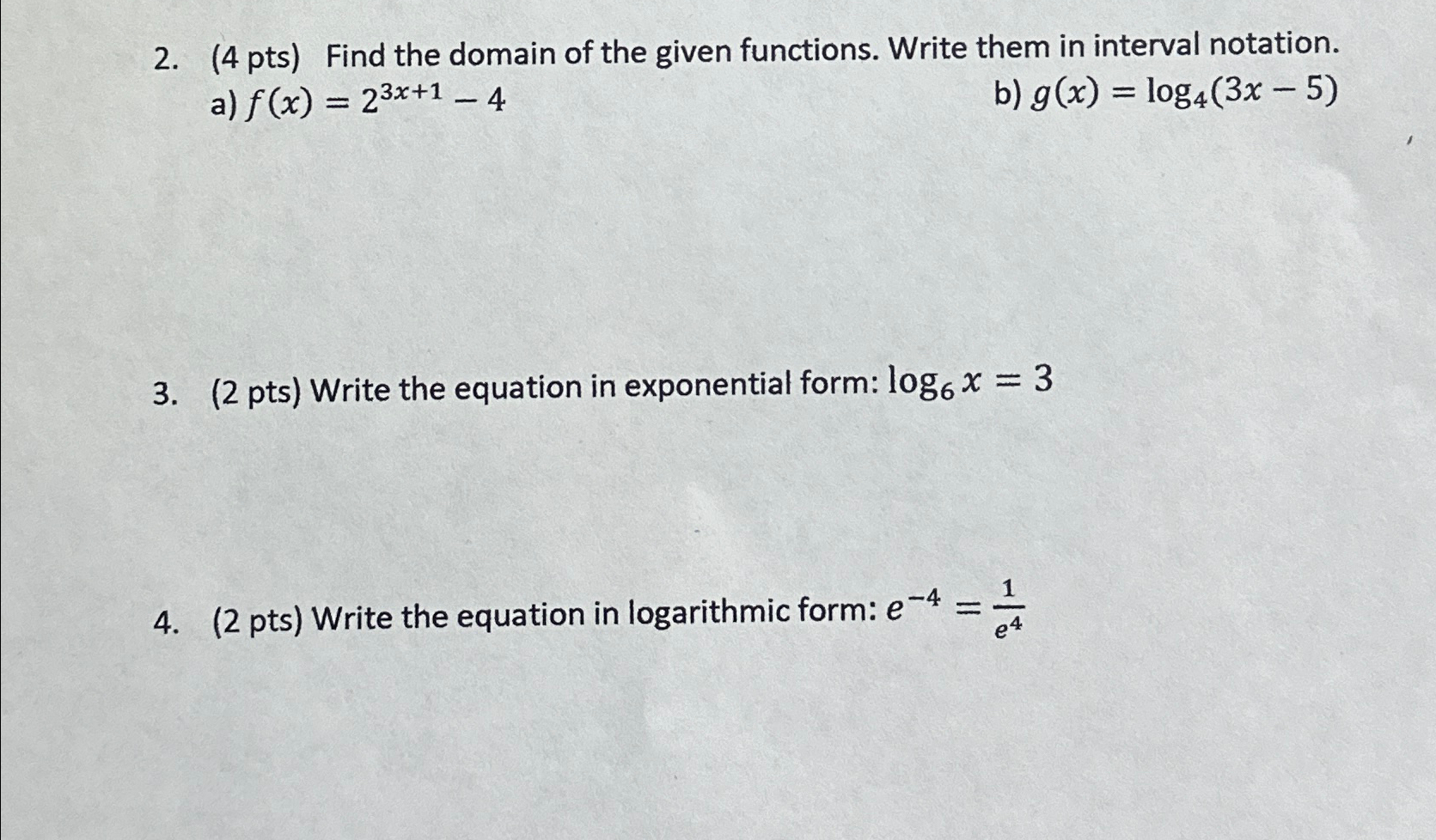 Solved (4 ﻿pts) ﻿Find the domain of the given functions. | Chegg.com
