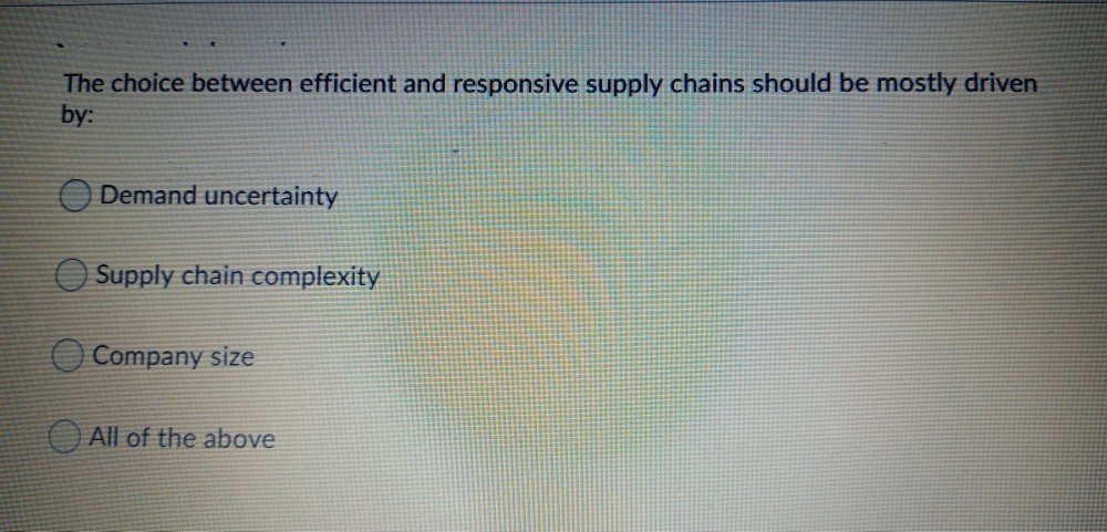 Solved The choice between efficient and responsive supply | Chegg.com