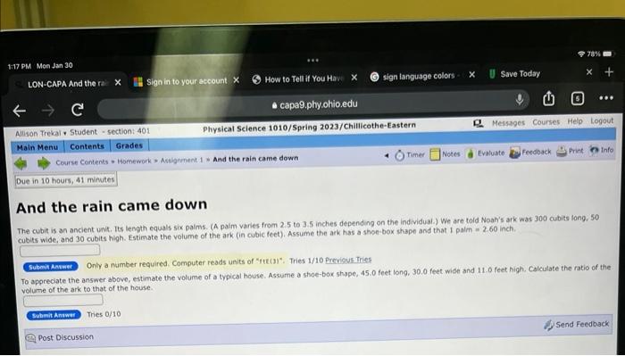 Solved And the rain came down The cubit is an ancient unit, | Chegg.com