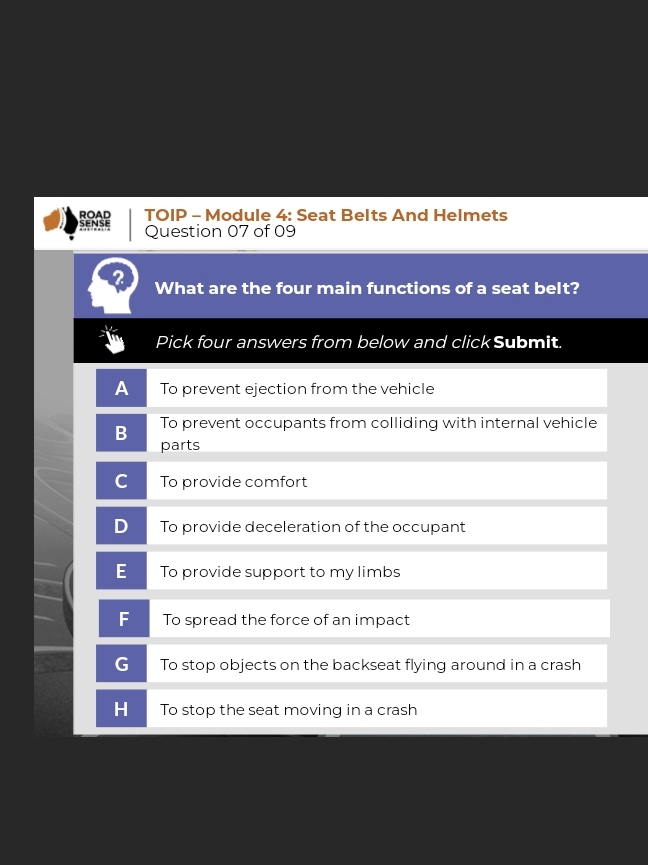 Solved ROADSENSESENSETOIP - ﻿Module 4: Seat Belts And | Chegg.com