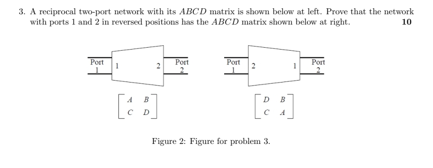 Solved A reciprocal two-port network with its ABCD matrix is | Chegg.com