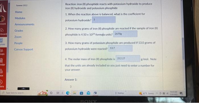 Solved Reaction: iron (il) phosphide reacts with potassium | Chegg.com