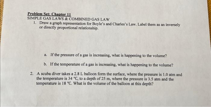 Solved Problem Set: Chapter 11 SIMPLE GAS LAWS \& COMBINED | Chegg.com