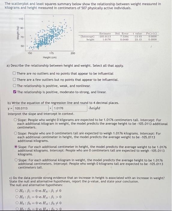 Solved The scatterplot and least squares summary below show | Chegg.com