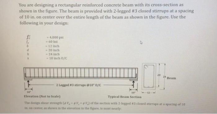Solved You are designing a rectangular reinforced concrete | Chegg.com