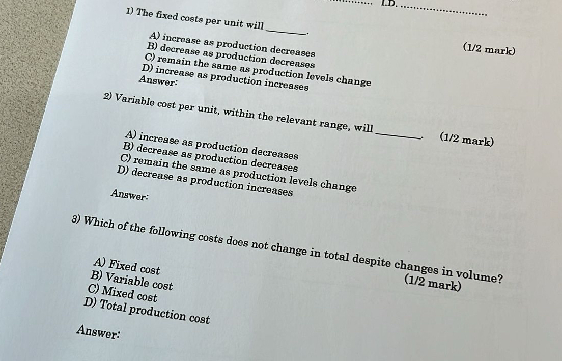 Solved The Fixed Costs Per Unit Willa ï Increase As Chegg