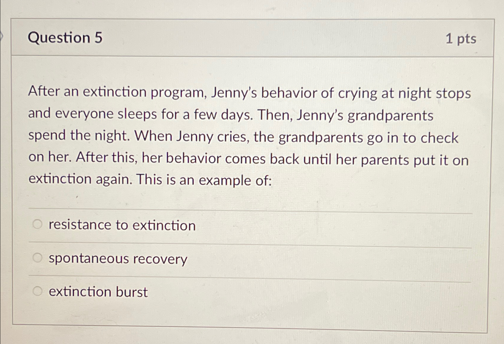 Solved Question 51ptsAfter an extinction program, Jenny's | Chegg.com