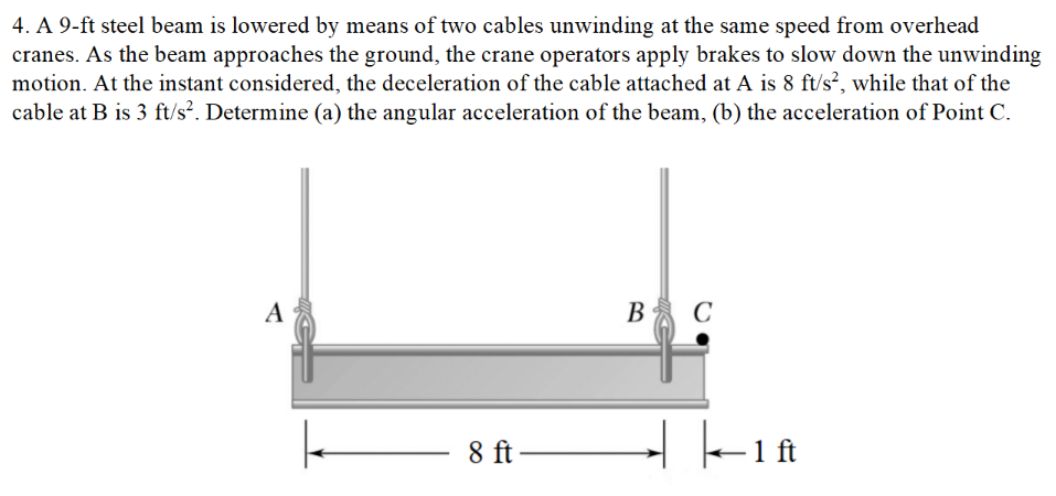 Solved A 9-ft steel beam is lowered by means of two cables | Chegg.com