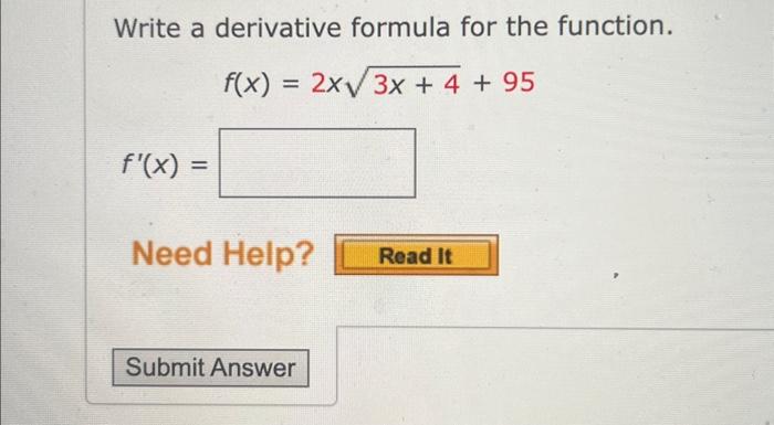 Solved Write a derivative formula for the function. | Chegg.com