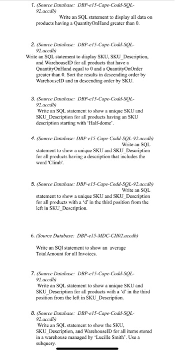 1. (Source Database: DBP-els-Cape-Codd-SOL- 92 accdb) | Chegg.com