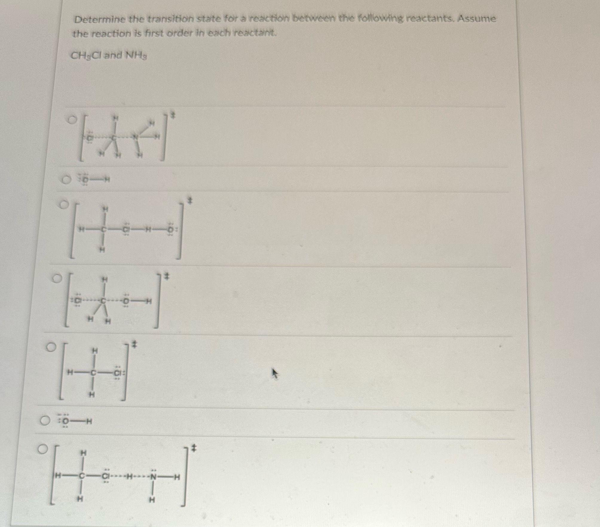 Solved Determine the transition state for a reaction between | Chegg.com