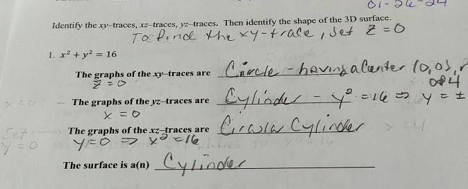 Solved Identify the xy-traces, xz-traces, yz-traces. Then | Chegg.com