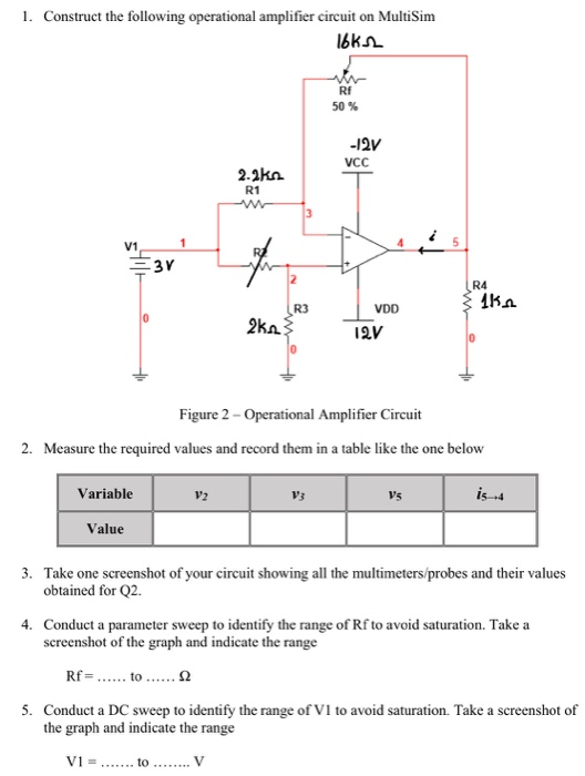 Solved 1. Construct the following operational amplifier | Chegg.com